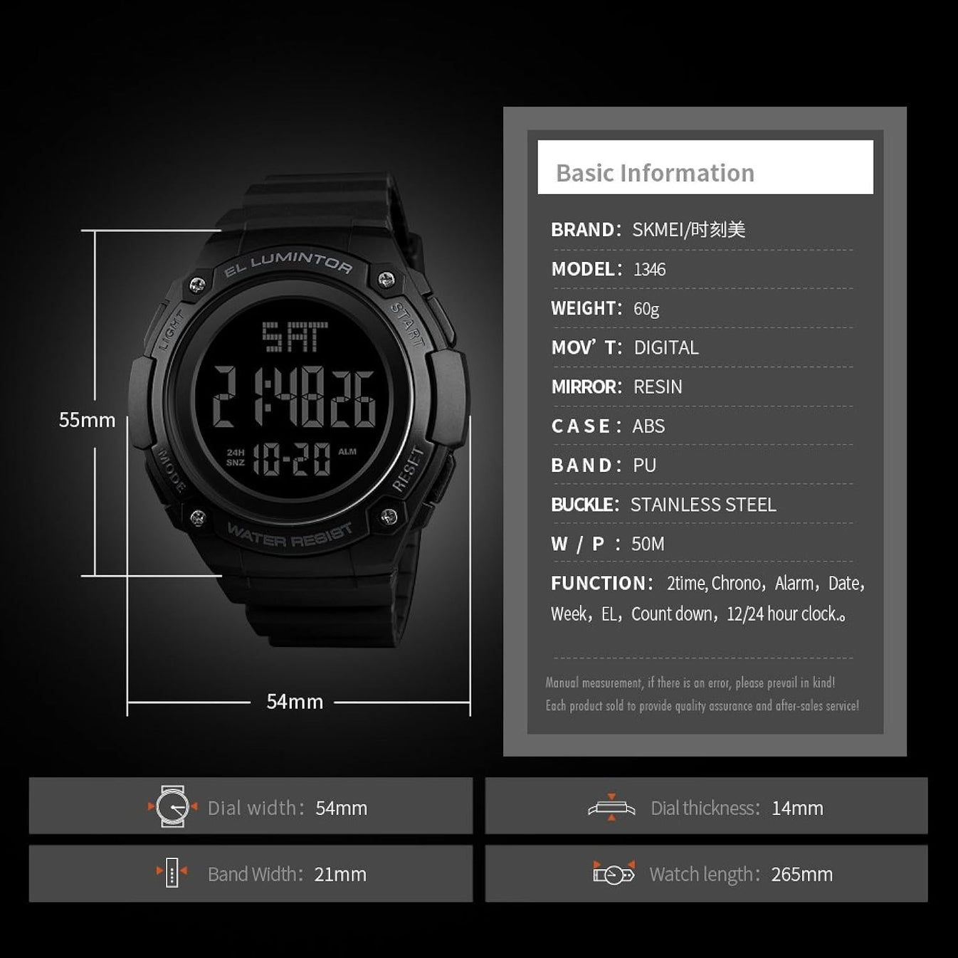 Men's Digital Sports Wrist Watch LED Screen Large Face Electronics Mil ...